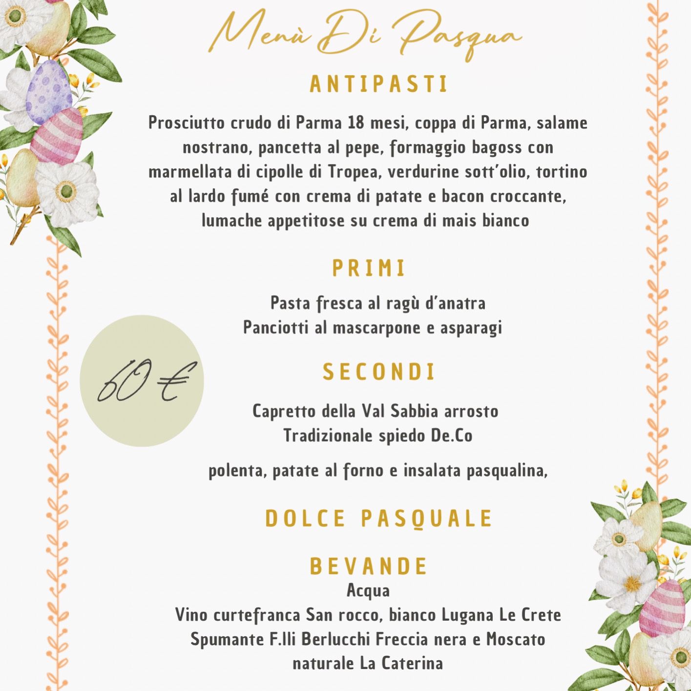 Menù Pasqua 2025 - Trattoria Al Caricatore
